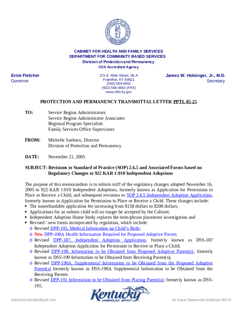 PPTL 05-25 Revisions to SOP 265 and Associated s Related to 922 KAR ...