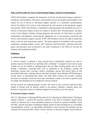 Service and Emotional Support Animal Policy for Students Doc Template ...