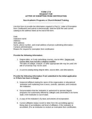 17BRequest for Exemption from Certification Doc Template | pdfFiller