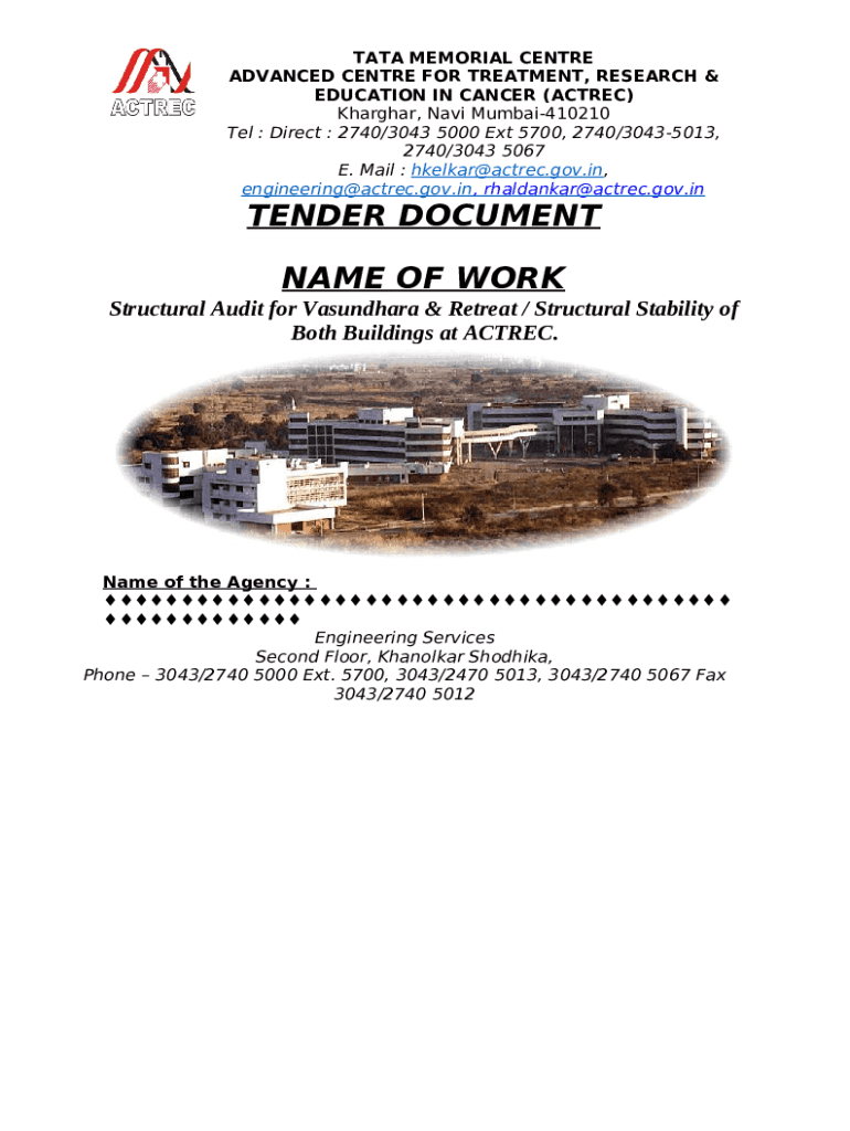 TENDER DOCUMENT NAME OF WORK Structural Audit ... Doc Template | pdfFiller
