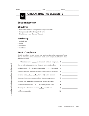 Fillable Online Chapter 6 The Periodic Table 6.1 Organizing the Elements Fax Email Print - pdfFiller