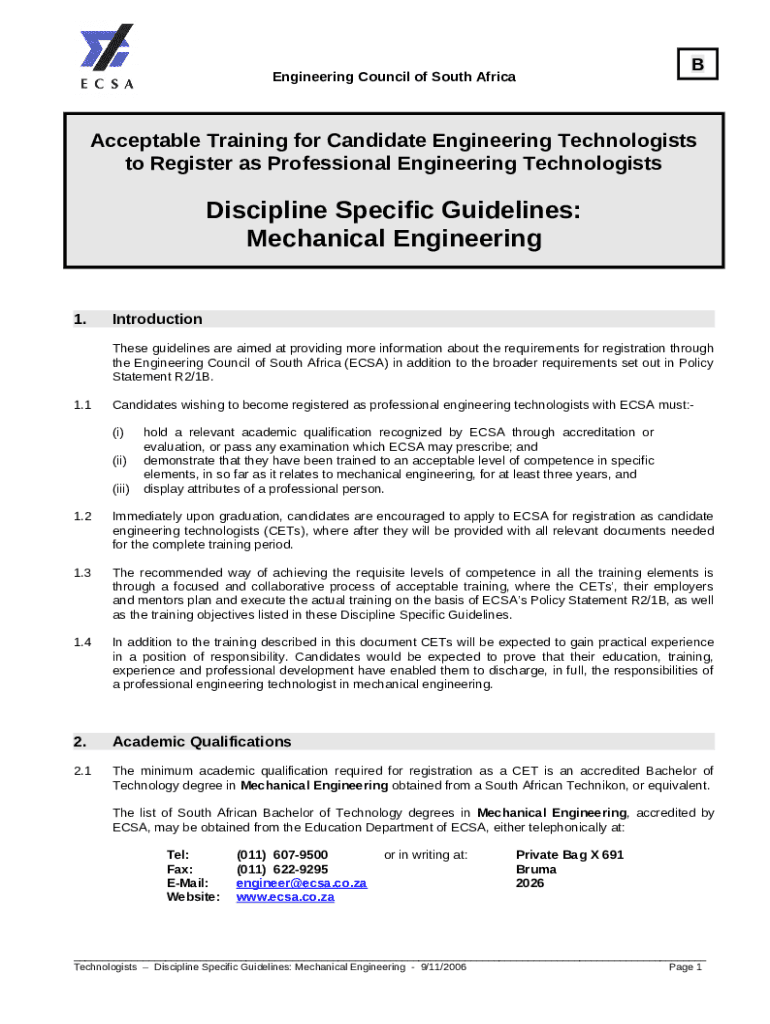 Engineering Council of South Africa. BSG - MECHANICAL ENGINEERING Doc Template | pdfFiller