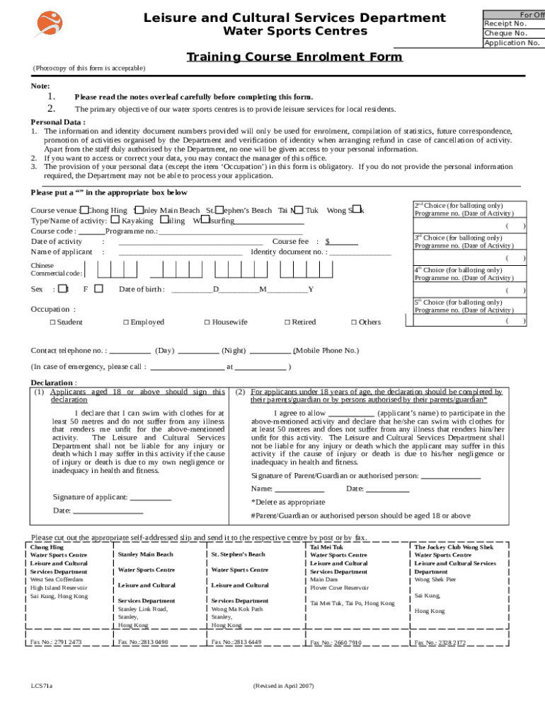 Training Course Enrolment Doc Template | pdfFiller