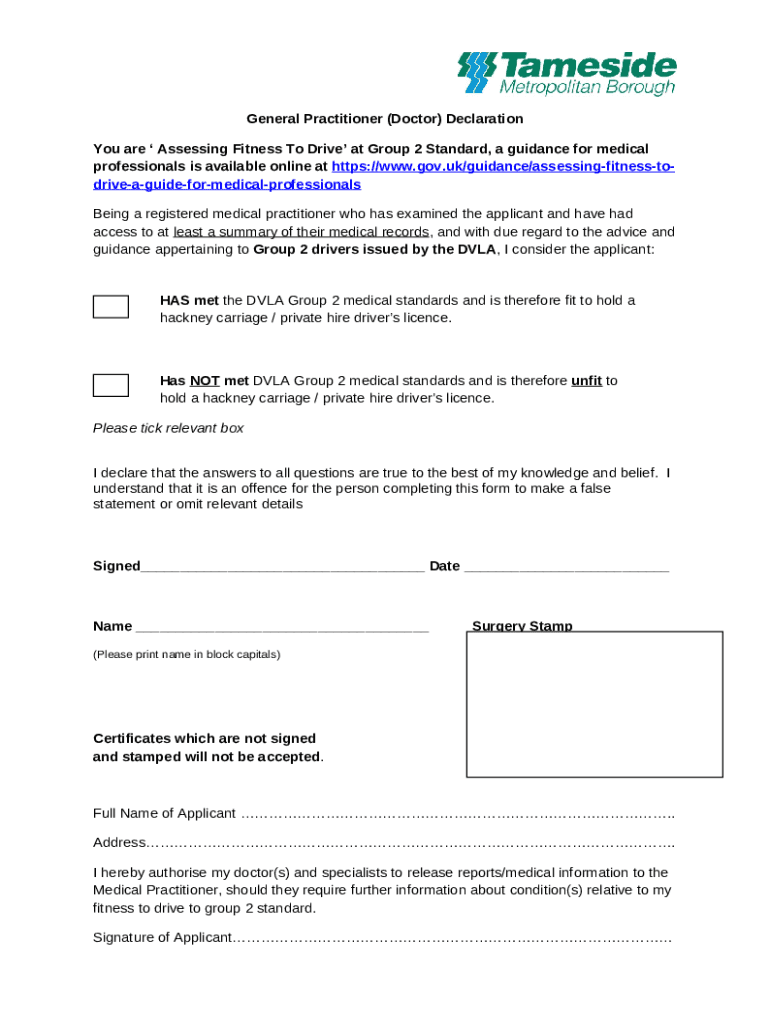 Taxi Driver Medical Part 2 Doc Template | pdfFiller