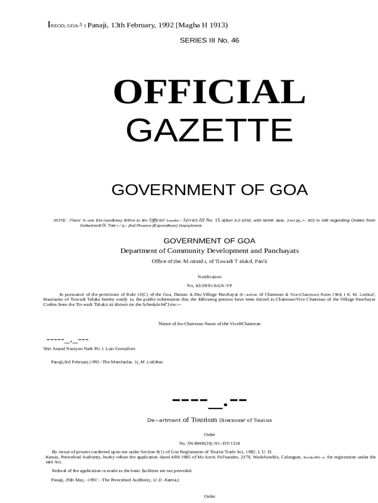 gazett - Goa Printing Press Doc Template | pdfFiller