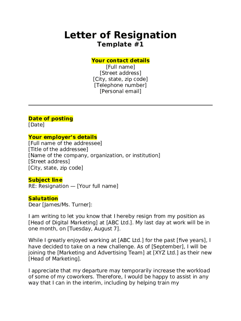 Resignation Letter TemplatesLetter of Notice Samples Doc Template ...