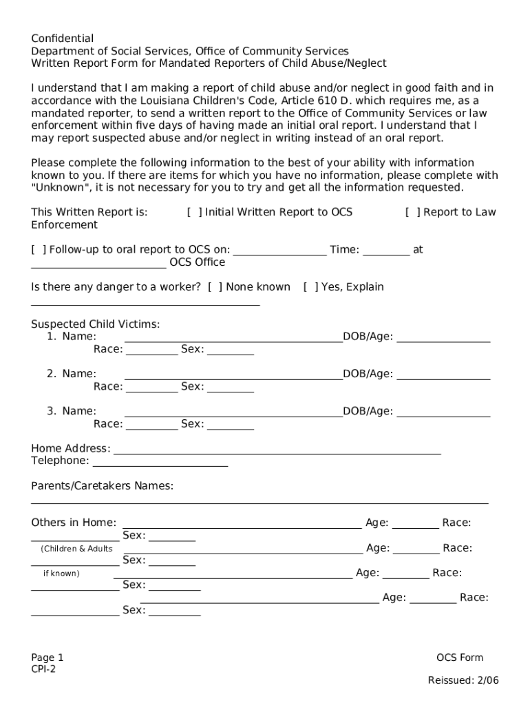Written Report for Mandated Reporters of Child ... Doc Template | pdfFiller