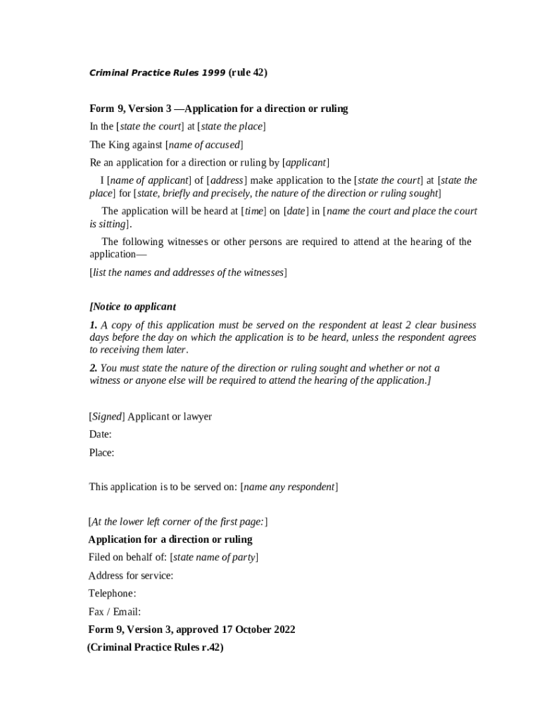 Criminal Practice Rules - 9. Criminal Practice Rules - Application for ...