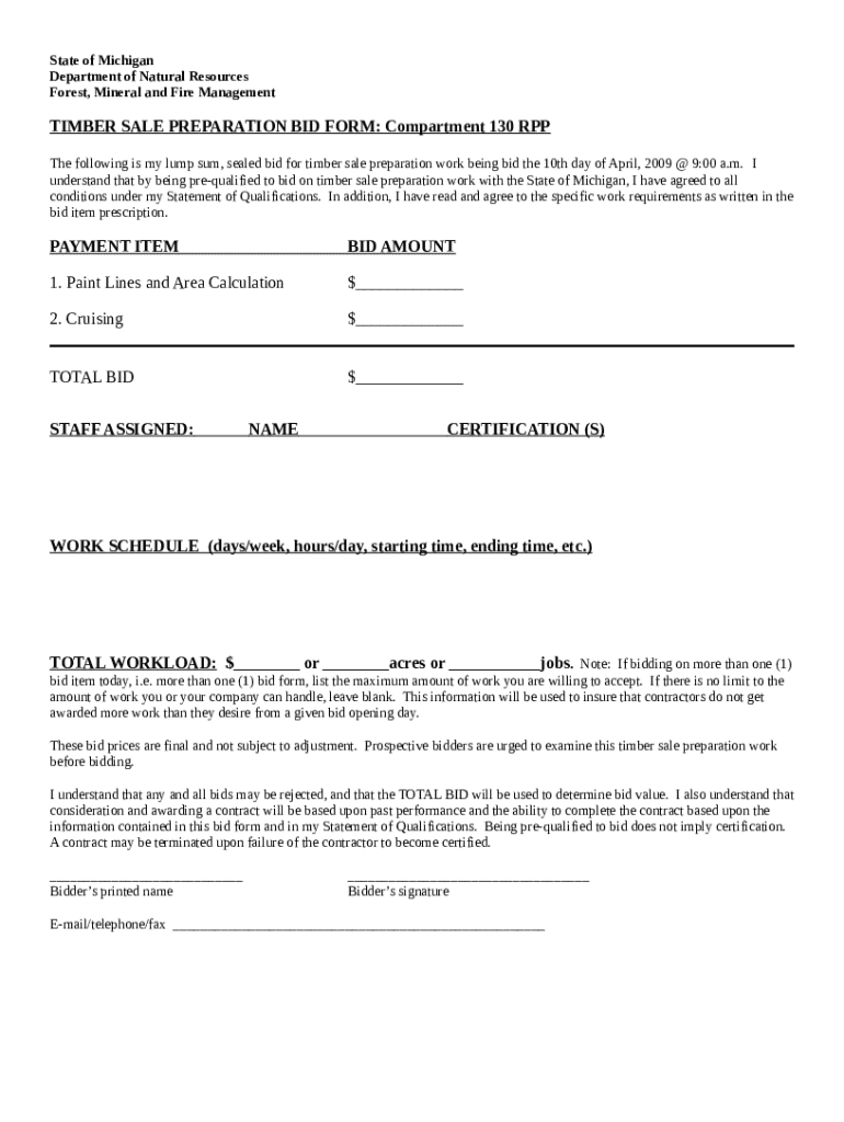 timber sale preparation bid Doc Template | pdfFiller