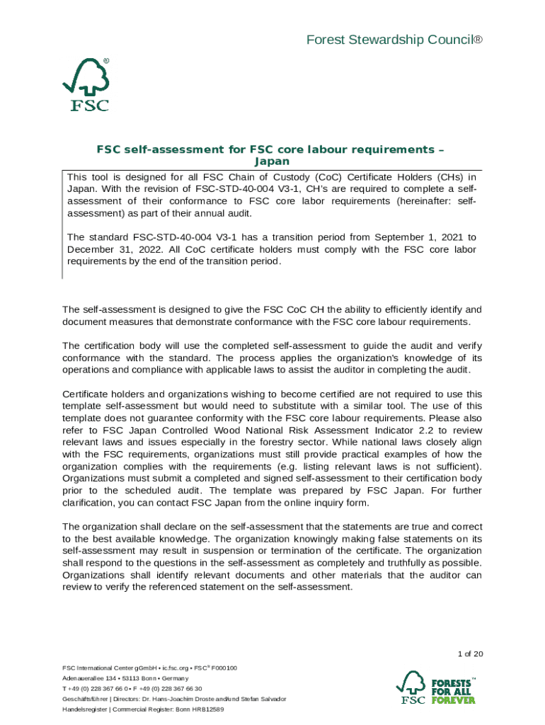 Japan FSC core labour requirements self assessment template Doc ...