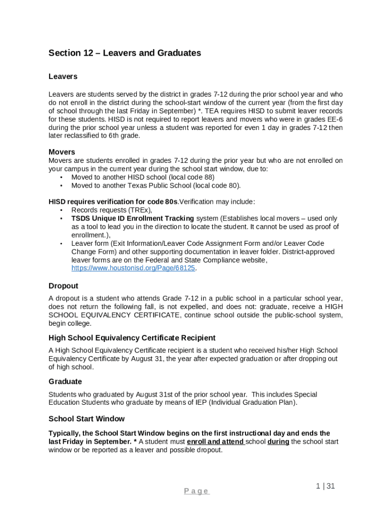 Federal and State Compliance / Leaver Reporting - Houston ISD Doc ...