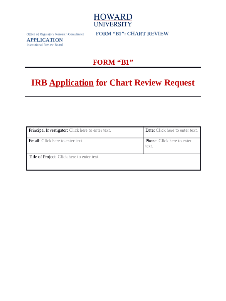 Application for Chart Review Request (B-1) B1 IRB ... Doc Template | pdfFiller