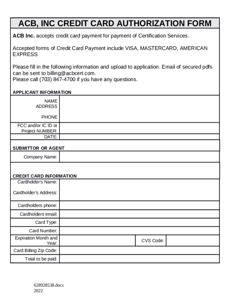 ATCB CREDIT CARD AUTHORIZATION Doc Template | pdfFiller