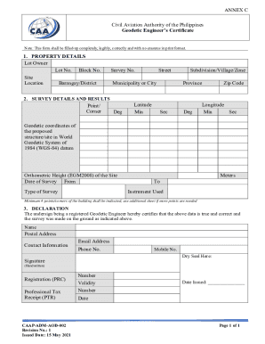 Fillable Online caap gov Geodetic Engineer Certificate and Index Card ...