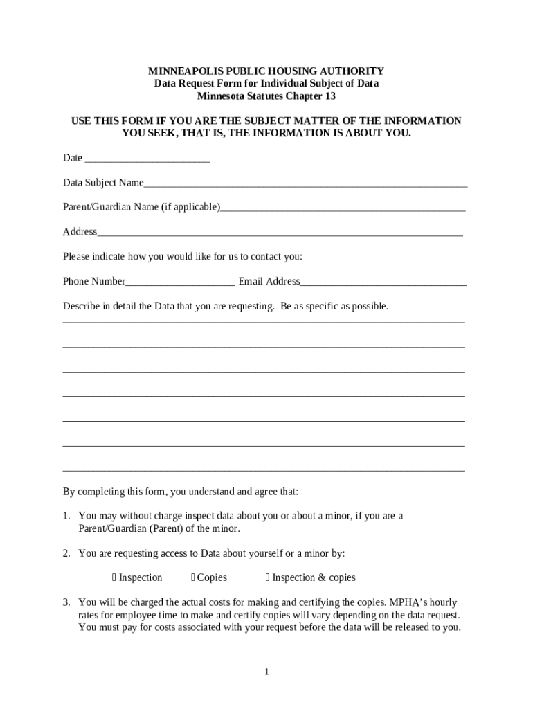 Data Request for Members of the Public Minnesota ... Doc Template | pdfFiller