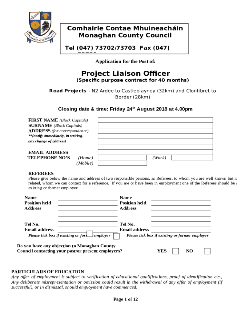 Application for the Post of: Project Liaison Officer Doc Template ...
