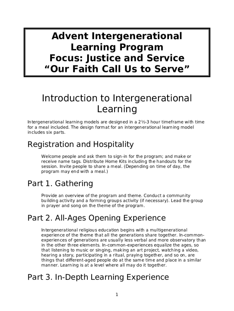 Advent Intergenerational Learning Program Focus Doc Template | pdfFiller