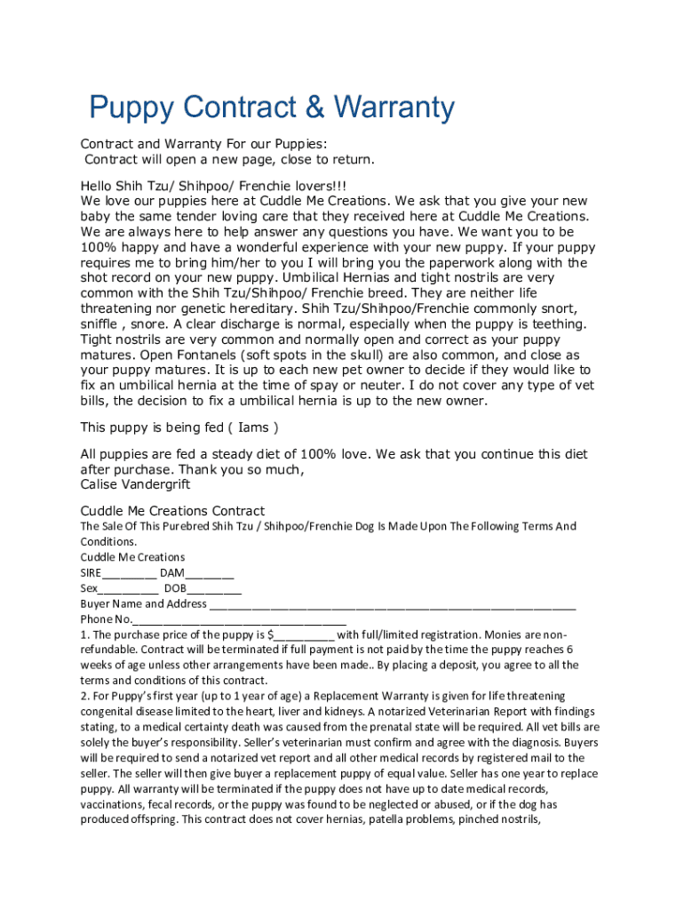 Fillable Online Puppy Purchase & Non-Breeding Contract-Nov2021 Fax ...