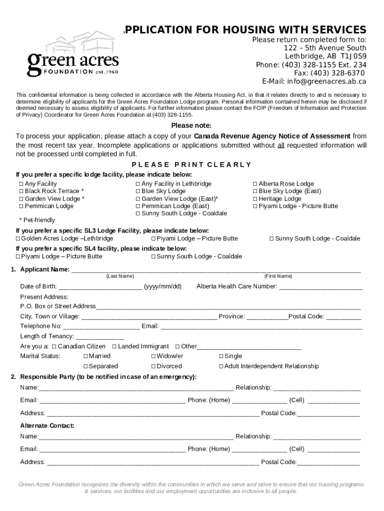 Application for Residence - Green Acres Foundation Doc Template | pdfFiller