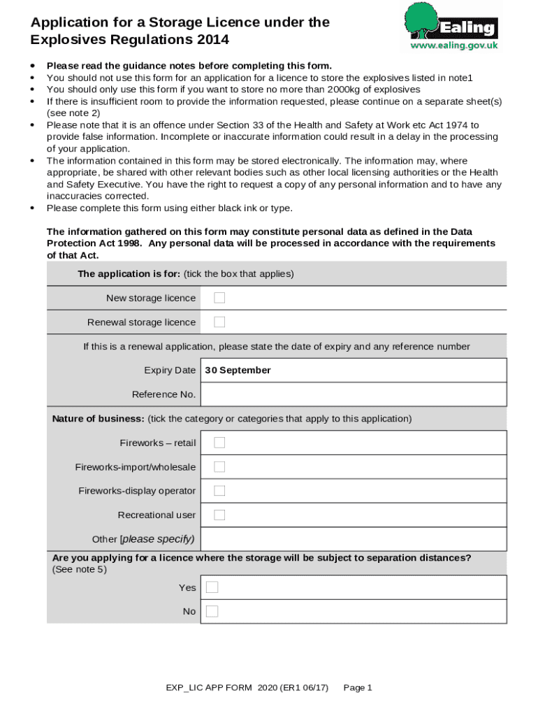 Explosives Licence Application - Hertfordshire County Council Doc Template | pdfFiller