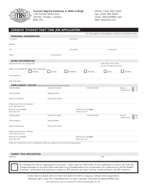 Fillable Online TBS Part Time Job Application Fax Email Print - pdfFiller