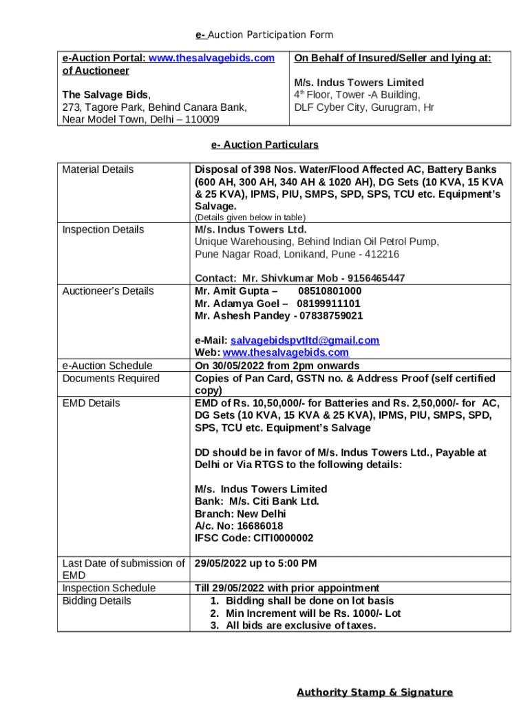e-Auction Participation - The Salvage Bid Doc Template | pdfFiller