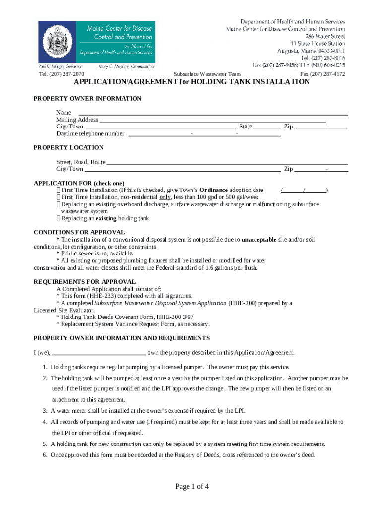 APPLICATION/AGREEMENT for HOLDING TANK ... - Maine.gov Doc Template | pdfFiller