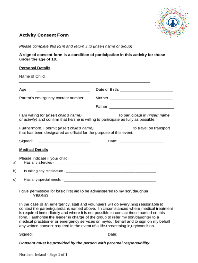 Sample Activity consent - SafeguardingChurch of Ireland Doc Template ...