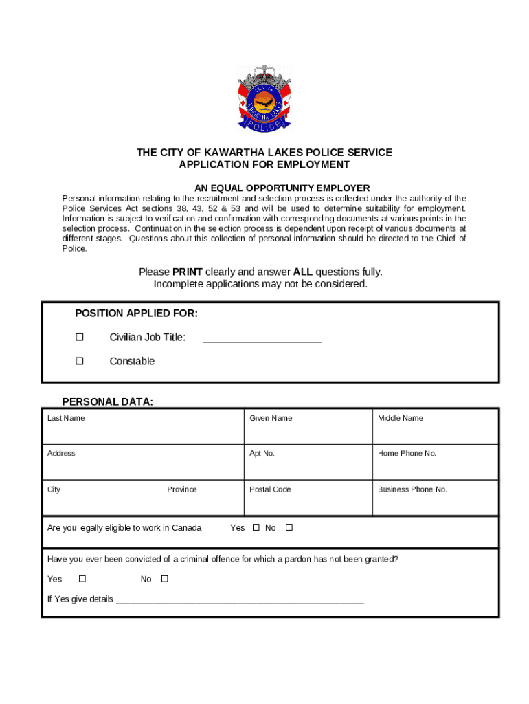 application-.pdf - Kawartha Lakes Police Service Doc Template | pdfFiller
