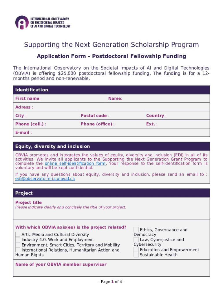 Application Postdoctoral Fellowship Funding Doc Template | pdfFiller