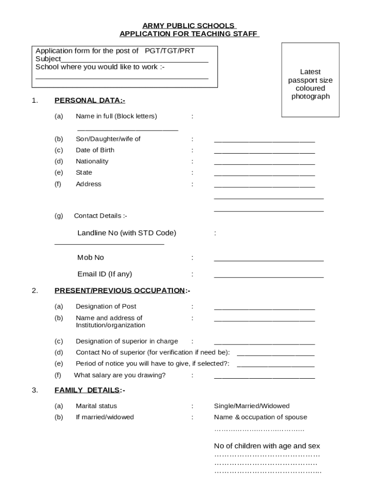 Application for the post of PGT/IGT/PRT School where ... Doc Template ...