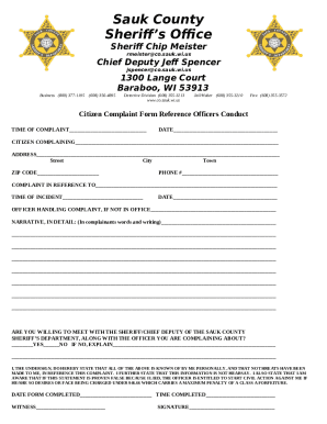 Citizen Complaint Reference Officers Conduct Doc Template | pdfFiller