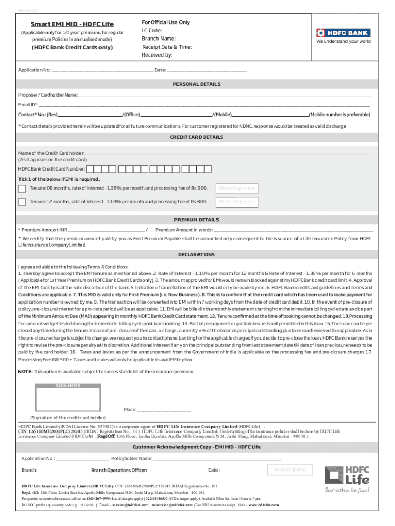 Fillable Online SmartEMI and MID HDFC Bank- New Business Fax Email Print - pdfFiller