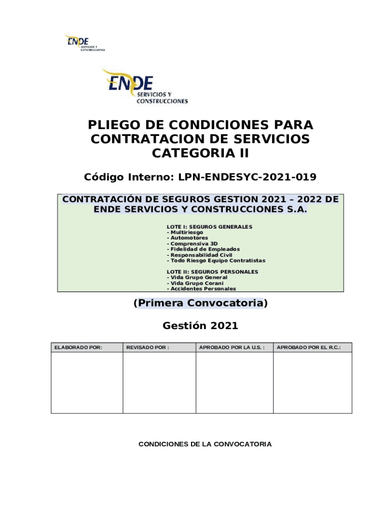 PLIEGO DE CONDICIONES PARA CONTRATACION DE SERVICIOS Doc Template | pdfFiller