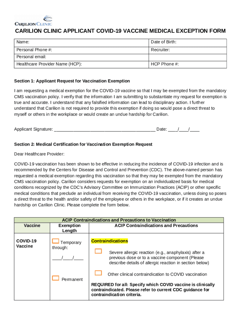 carilion clinic influenza vaccine medical exemption Doc Template ...