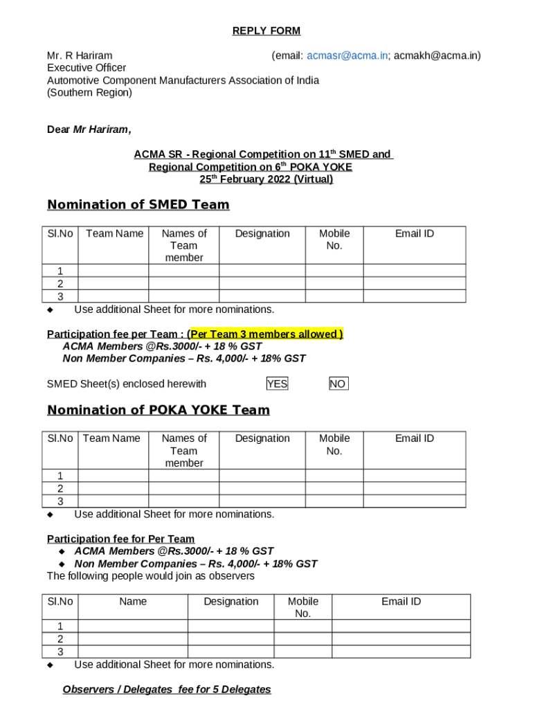 Nomination of Low Cost Automation Team (2 Members per ... Doc Template ...