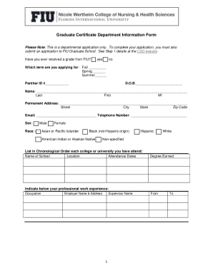 Fillable Online cnhs fiu Graduate Certificate Department Information ...