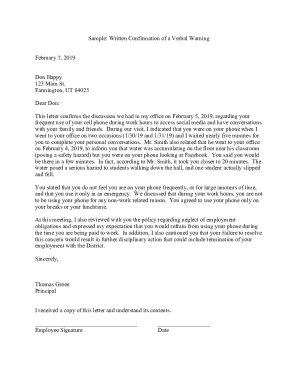 Fillable Online Sample Warning Letter For Cell Phone Use Fax Email ...