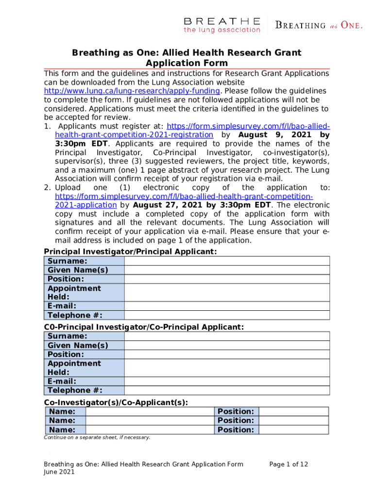 Allied Health Research Grant Application - ResearchGate Doc Template ...