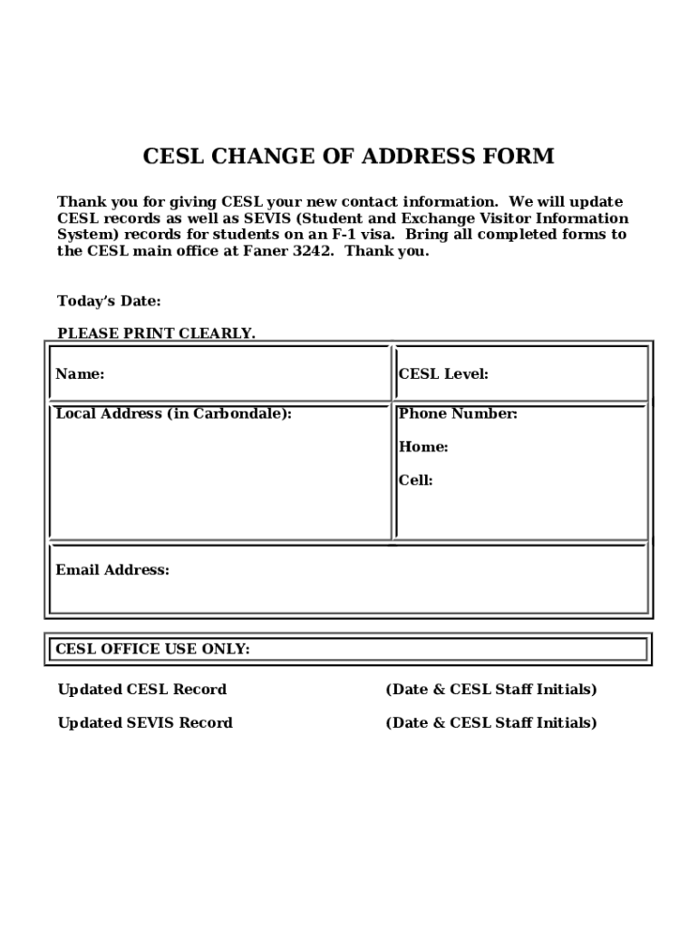 CESL CHANGE OF ADDRESS - cesl siu Doc Template | pdfFiller