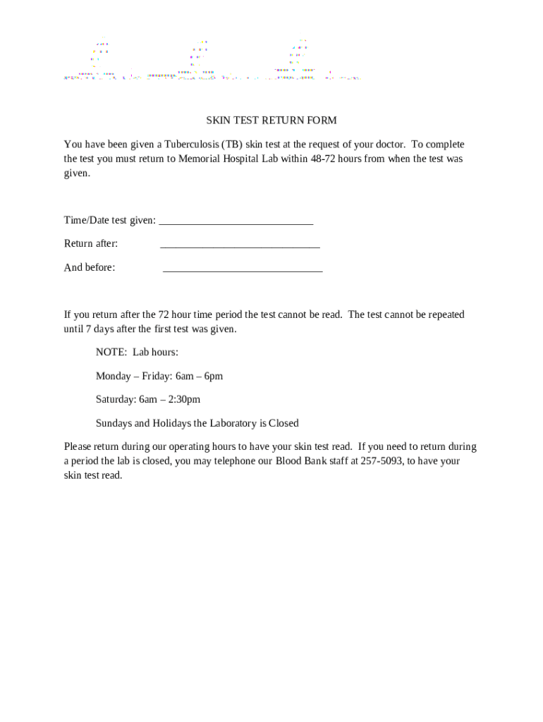 SKIN TEST RETURN Doc Template | pdfFiller