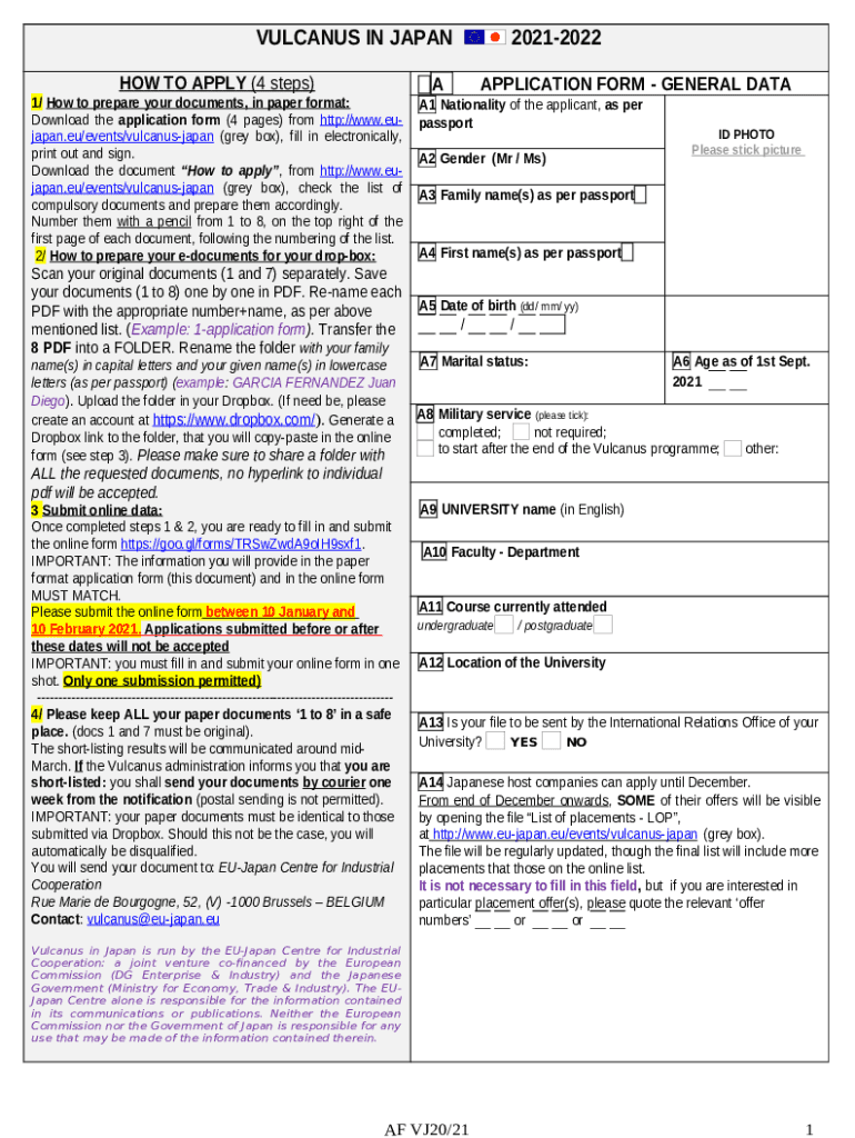 vulcanus in japan 2014-2015 application - a general data Doc Template | pdfFiller