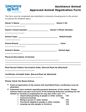 Service Animal Registration - University Housing Doc Template | pdfFiller