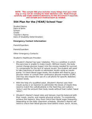 SAMPLE SECTION 504 PLAN - American Diabetes Association: Doc Template ...