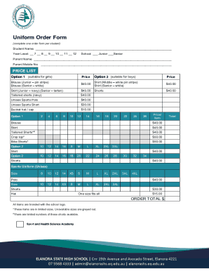 Fillable Online elanorashs eq edu uniform-order-form.pdf Fax Email ...