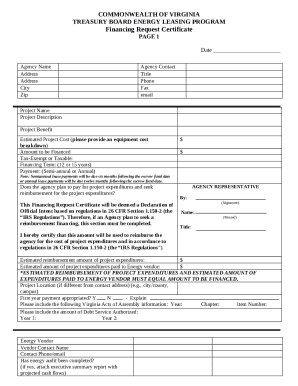Financing Request Certificate - trs virginia Doc Template | pdfFiller