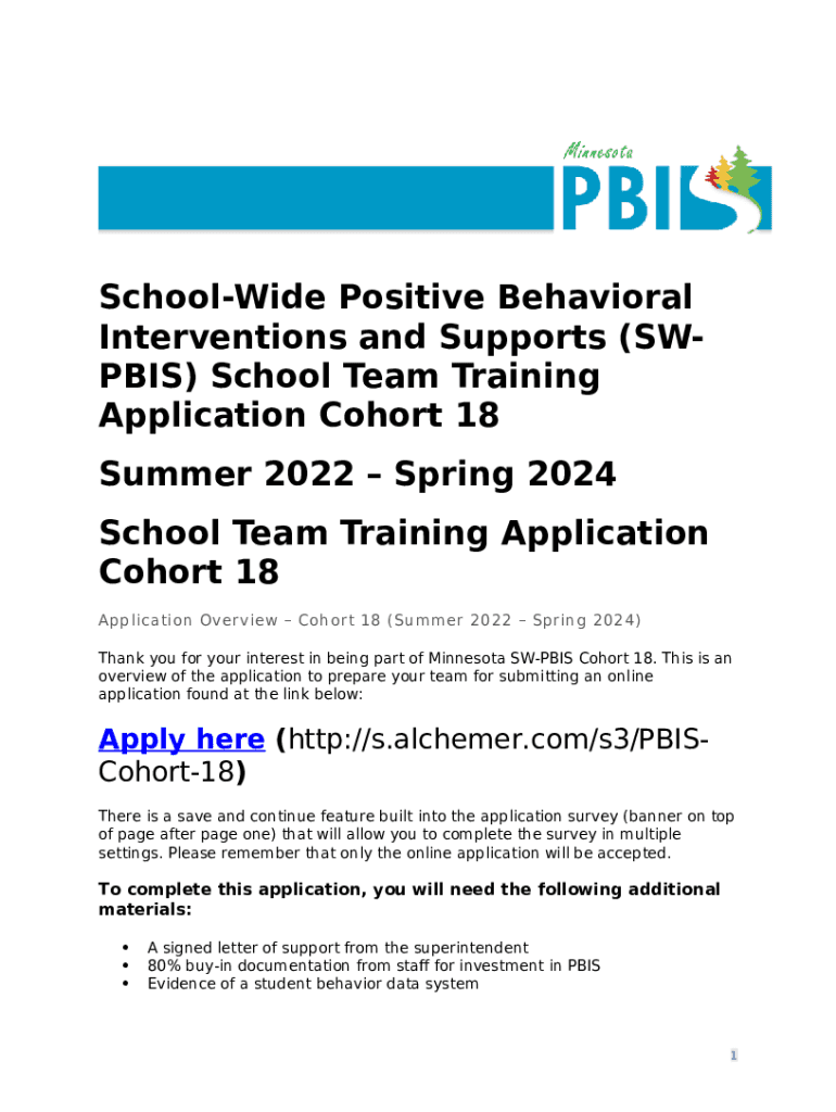 School Team Training Application Cohort 18 - MN PBIS Doc Template ...
