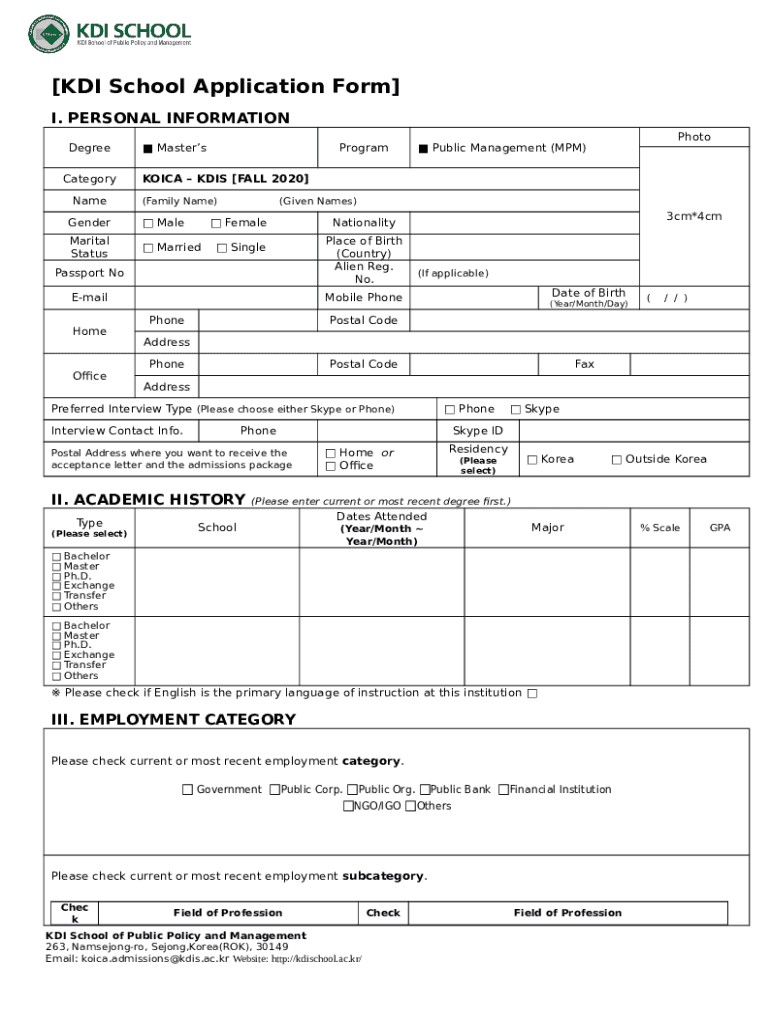 KDI School Application (Ph.D.) Doc Template | pdfFiller