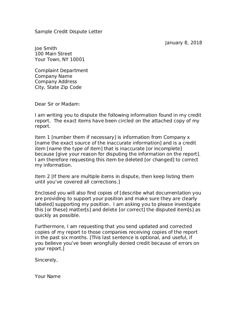 Credit Dispute Letter Template - Blank Fillable Template | Fill Out ...