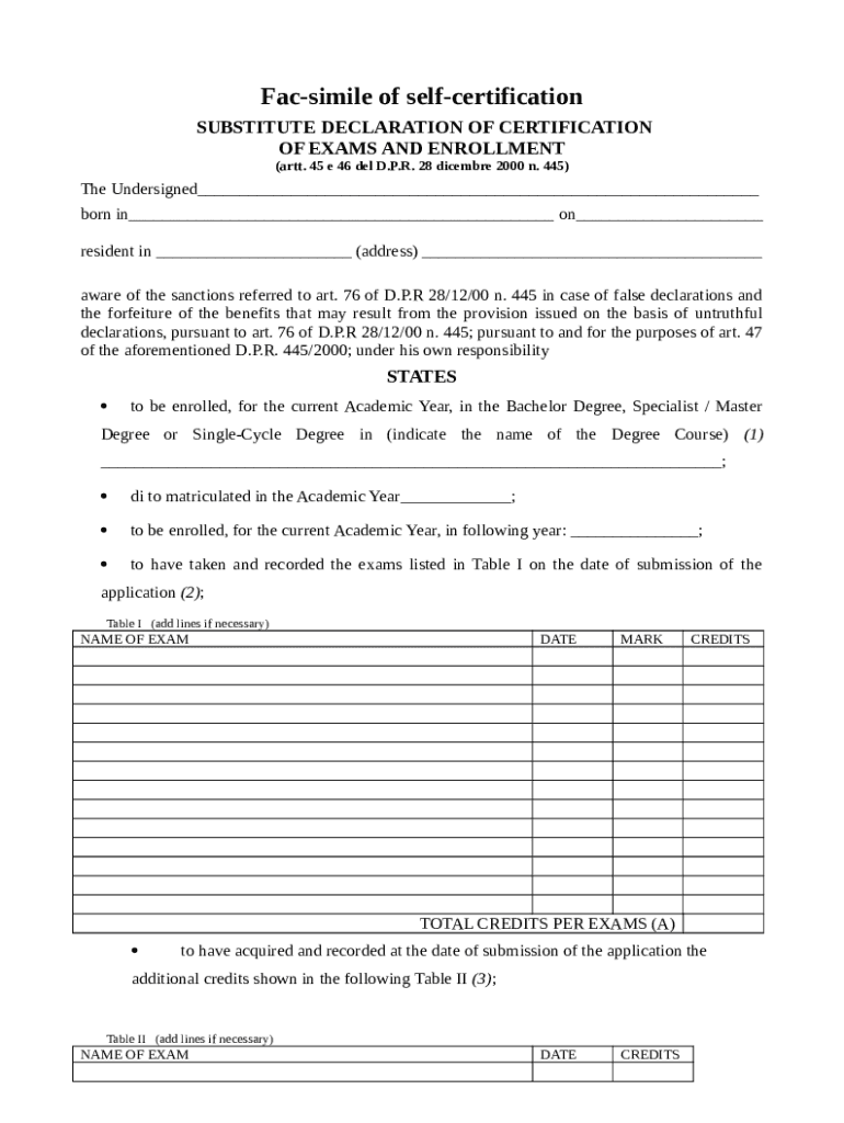 Affidavit Self-declaration (Art. 47 D.P.R. 28th December 2000 ... - web ...